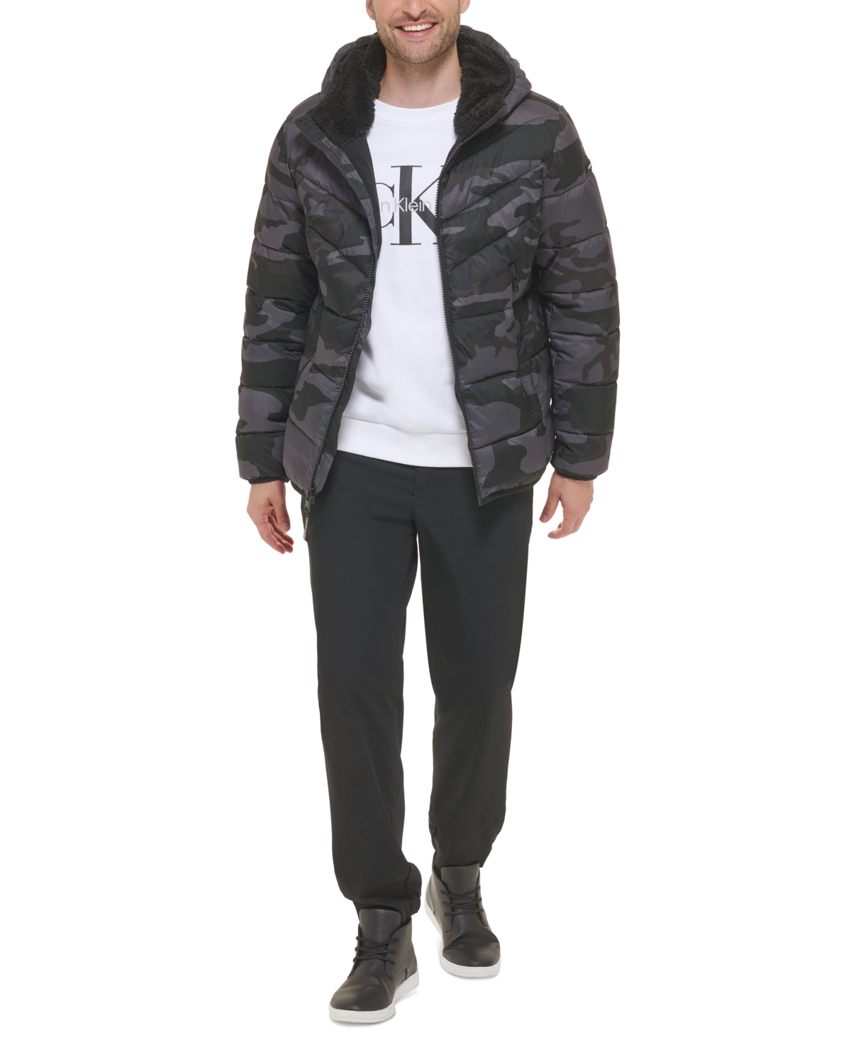 Click here for Calvin Klein Mens Chevron Stretch Jacket With Sher... prices