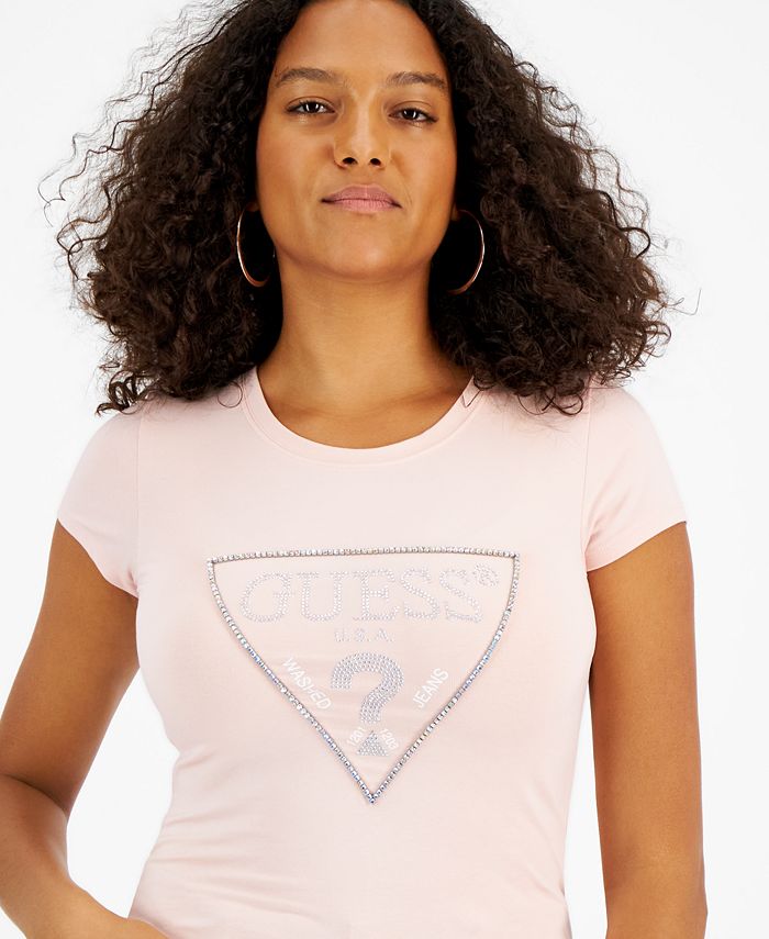 GUESS Women's Embellished Logo T-Shirt - Macy's