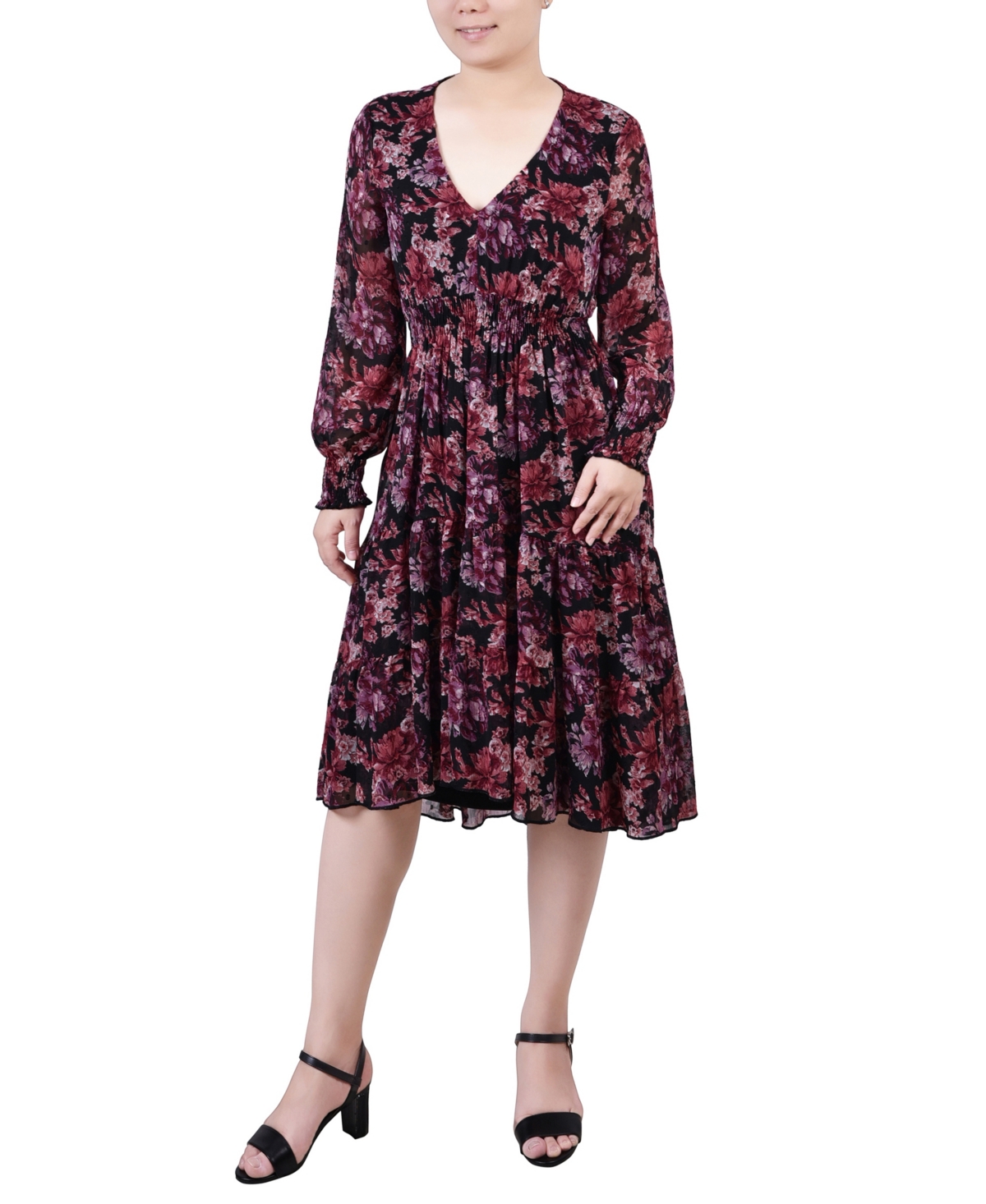 Click here for Womens Long Sleeve Clip Dot Chiffon Dress with Smo... prices
