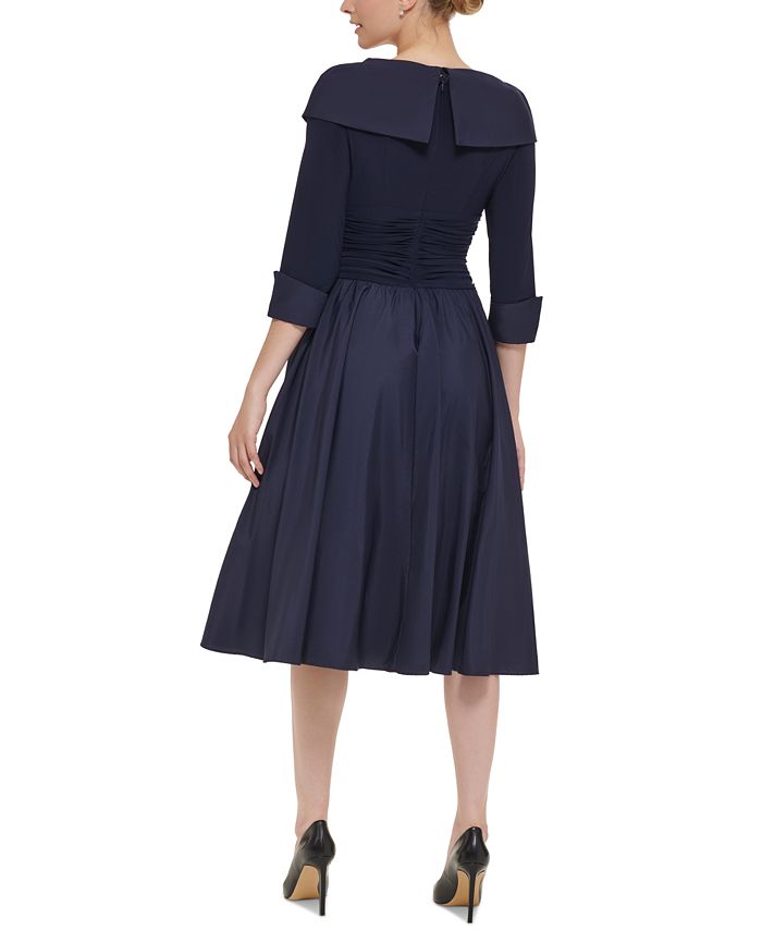 Jessica Howard Petite 3/4-Sleeve Portrait-Collar Fit & Flare Dress ...