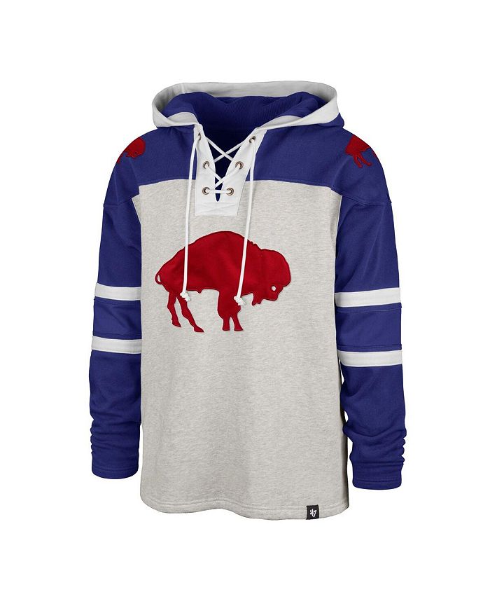 '47 Brand Men's '47 Buffalo Bills Gray Gridiron Lace-Up Pullover Hoodie ...