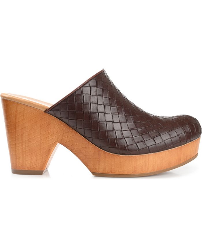 Journee Collection Women's Kelsy Woven Heeled Platform Clogs - Macy's
