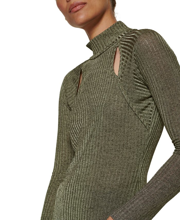 DKNY Women's Ribbed Long-Sleeve Cut-Out Sweater Top - Macy's