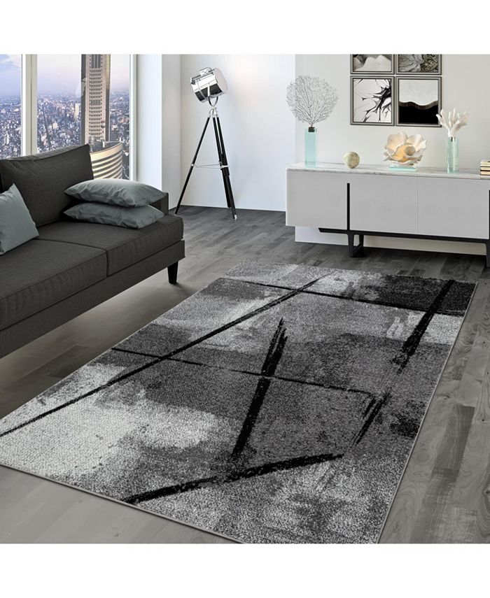 Paco Area Rug Mondial Modern Art in Gray Black - 47'' x 67'' - Macy's