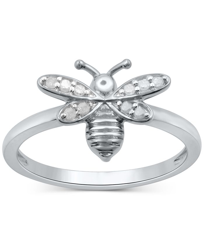Macy's Diamond Bee Ring (1/10 ct. t.w.) in Sterling Silver - Macy's