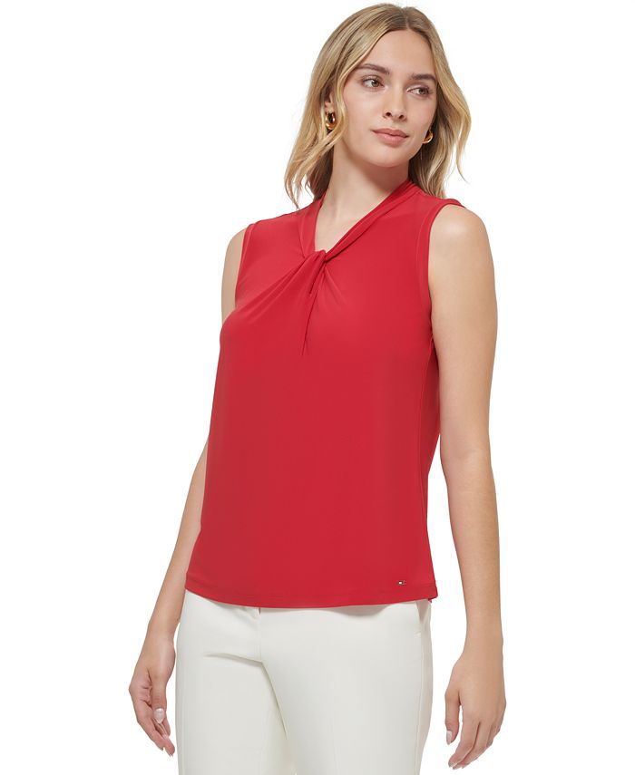 Tommy Hilfiger Womens Twisted Neck Sleeveless Top Macys