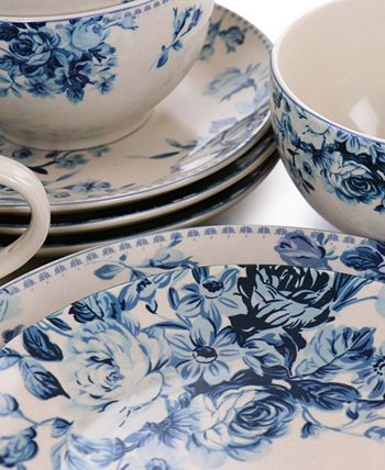 Elama Floral Violet 16 Piece Dinnerware Set, Service for 4 - Macy's