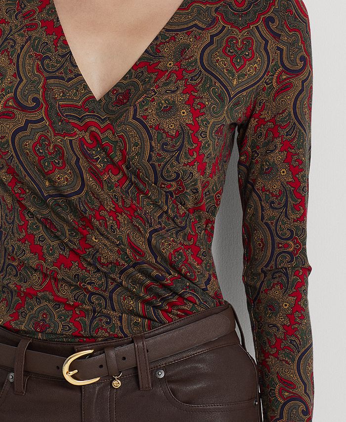 Lauren Ralph Lauren Women's Paisley Surplice Stretch Jersey Top - Macy's