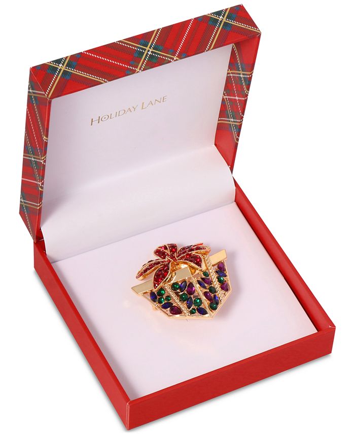 Charter Club Gold-Tone Multicolor Crystal & Stone Wrapped Gift Pin ...