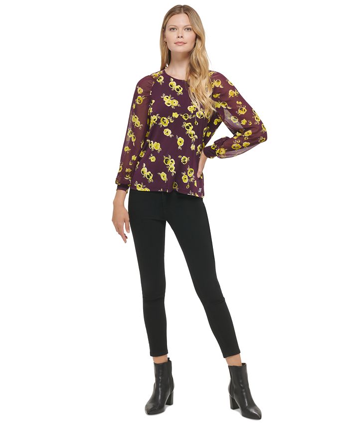 Calvin Klein Women's Printed Chiffon Sleeve Top - Macy's