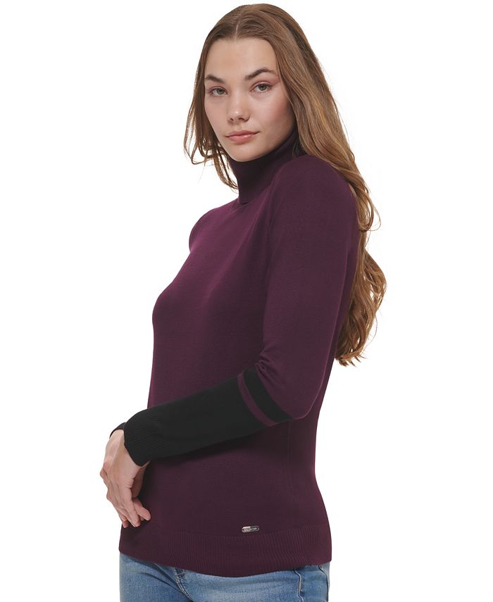 Calvin Klein Women's Colorblock Sleeve Turtleneck Sweater - Macy's