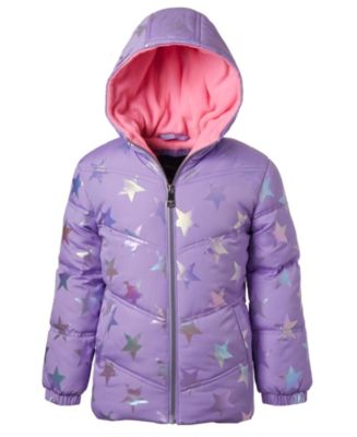 Ixtreme Little Girls All Over Fall Star Puffer Jacket with Fleece Hood ...
