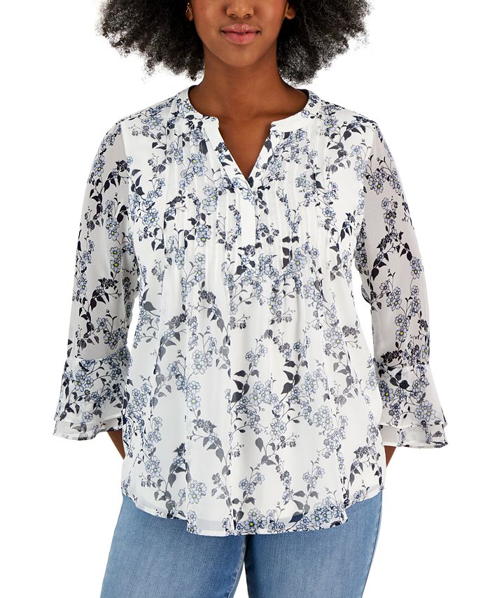 Charter Club Petite Butterfly Print Pintuck Top, Created for Macy's ...