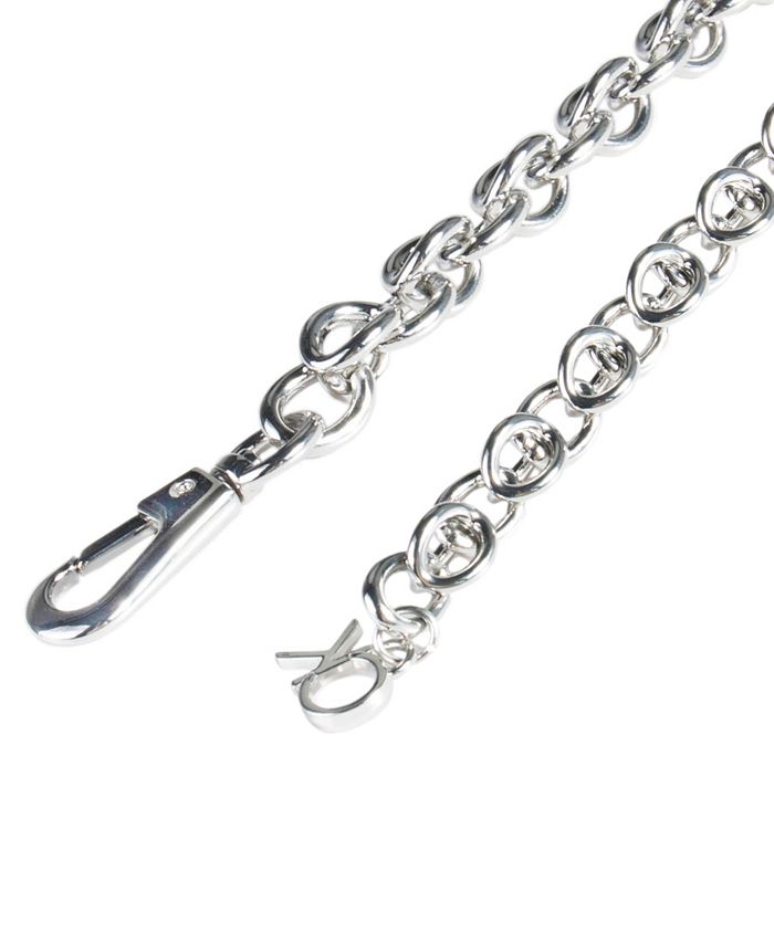 Calvin Klein Women's Silver-Tone Chain Belt with Hanging Logo Charm ...