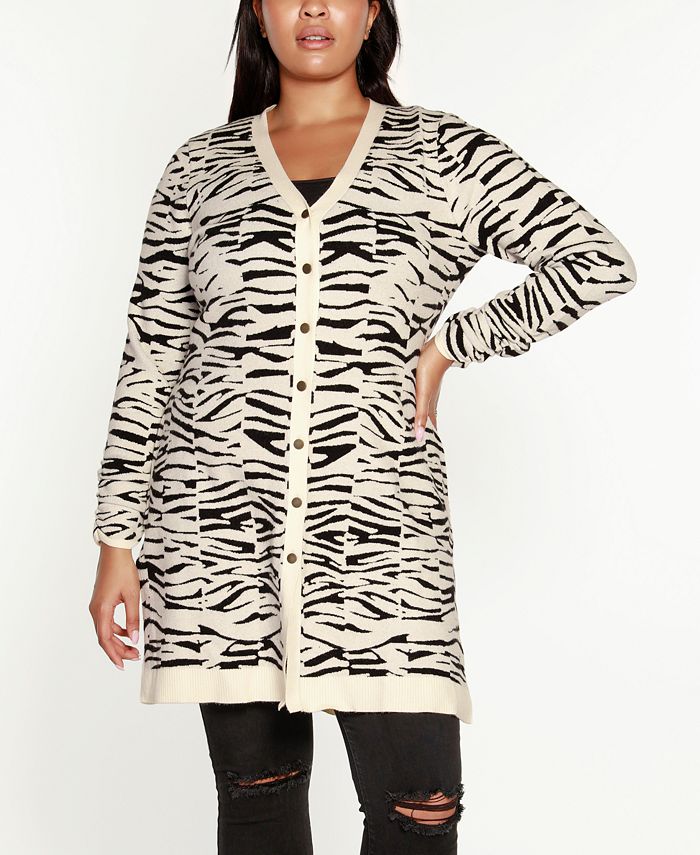 Belldini Black Label Plus Size Animal-Inspired Stripe Duster Sweater ...