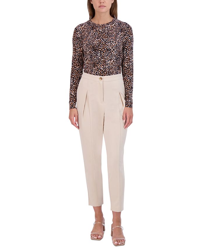 BCBGeneration Women's High-Rise Pleated Straight-Leg Ankle Pants ...