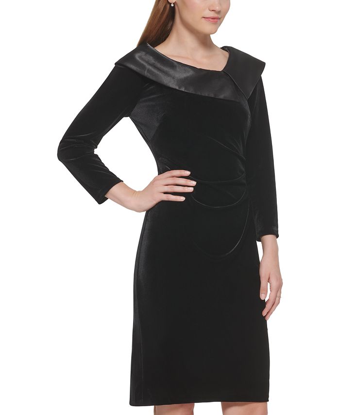 Jessica Howard Women's Satin-Collar Velvet Dress - Macy's
