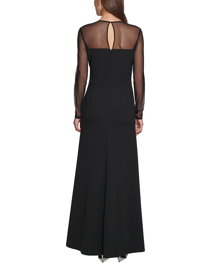 DKNY Women's V-Neck Sheer-Long-Sleeve Scuba-Crepe Gown - Macy's