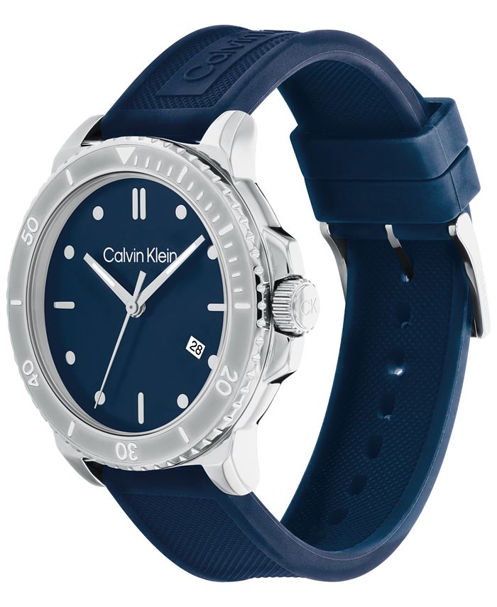 Calvin Klein Men's Blue Silicone Strap Watch 44mm - Macy's