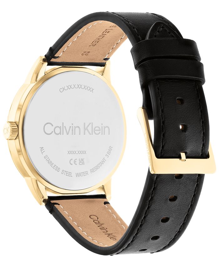 Calvin Klein Men's Black Leather Strap Watch 43mm - Macy's