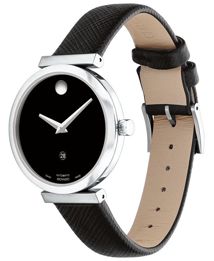 Movado Women's Museum Classic Swiss Automatic Black Genuine Leather ...