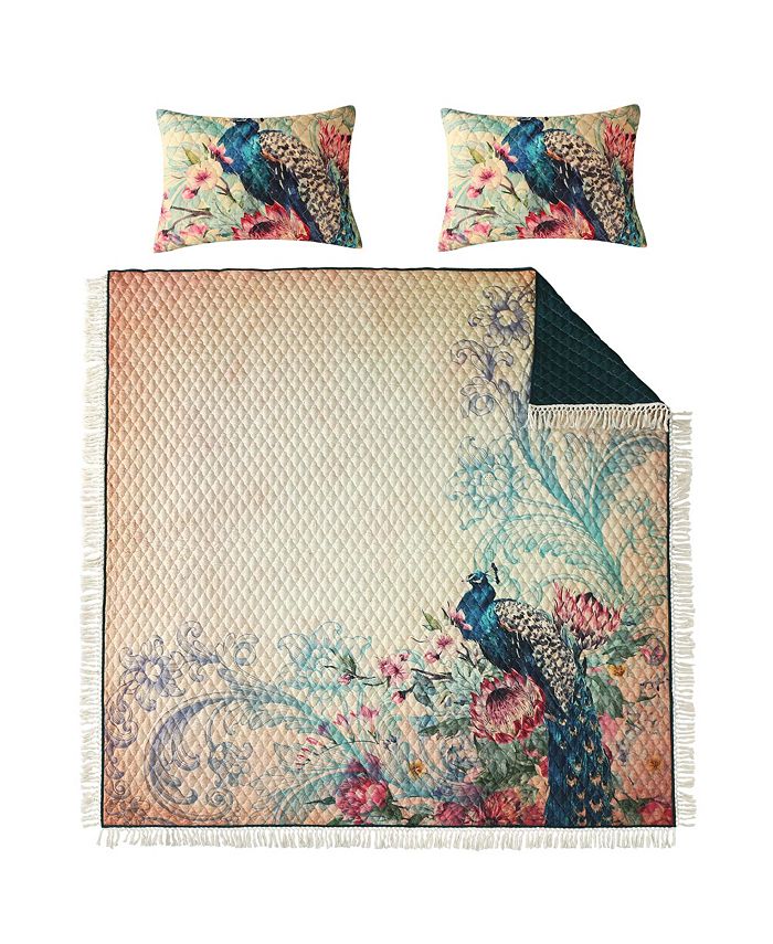 Greenland Home Fashions Eden Peacock 3-Pc. Quilt Set, King/California ...