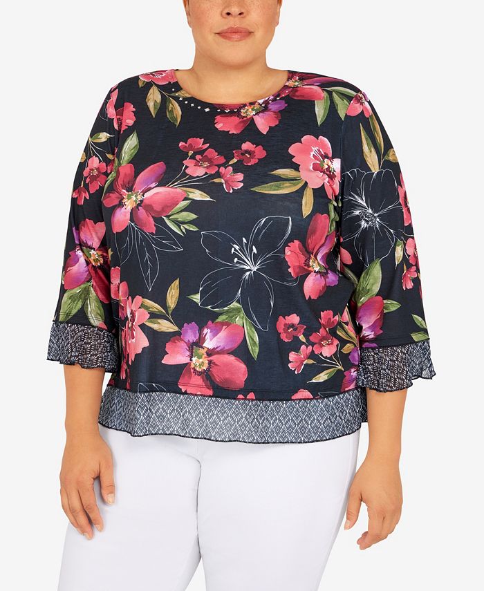 Alfred Dunner Plus Size Theater District Crew Neck Three-Quarter ...
