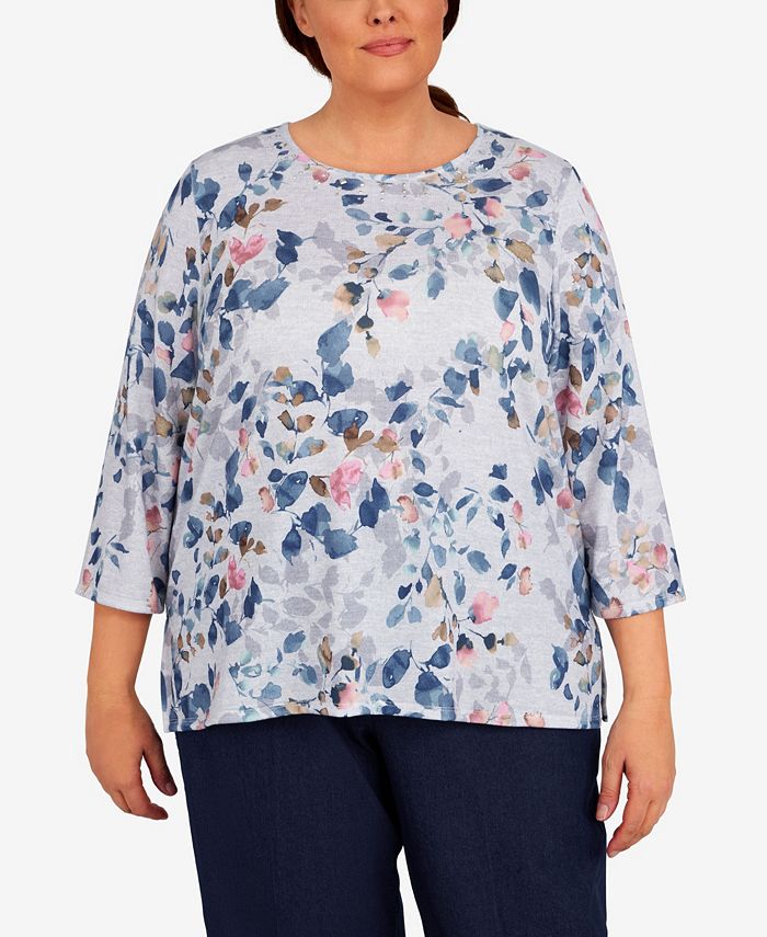Alfred Dunner Plus Size Shenandoah Valley Crew Neck 3/4 Sleeve Leaf ...