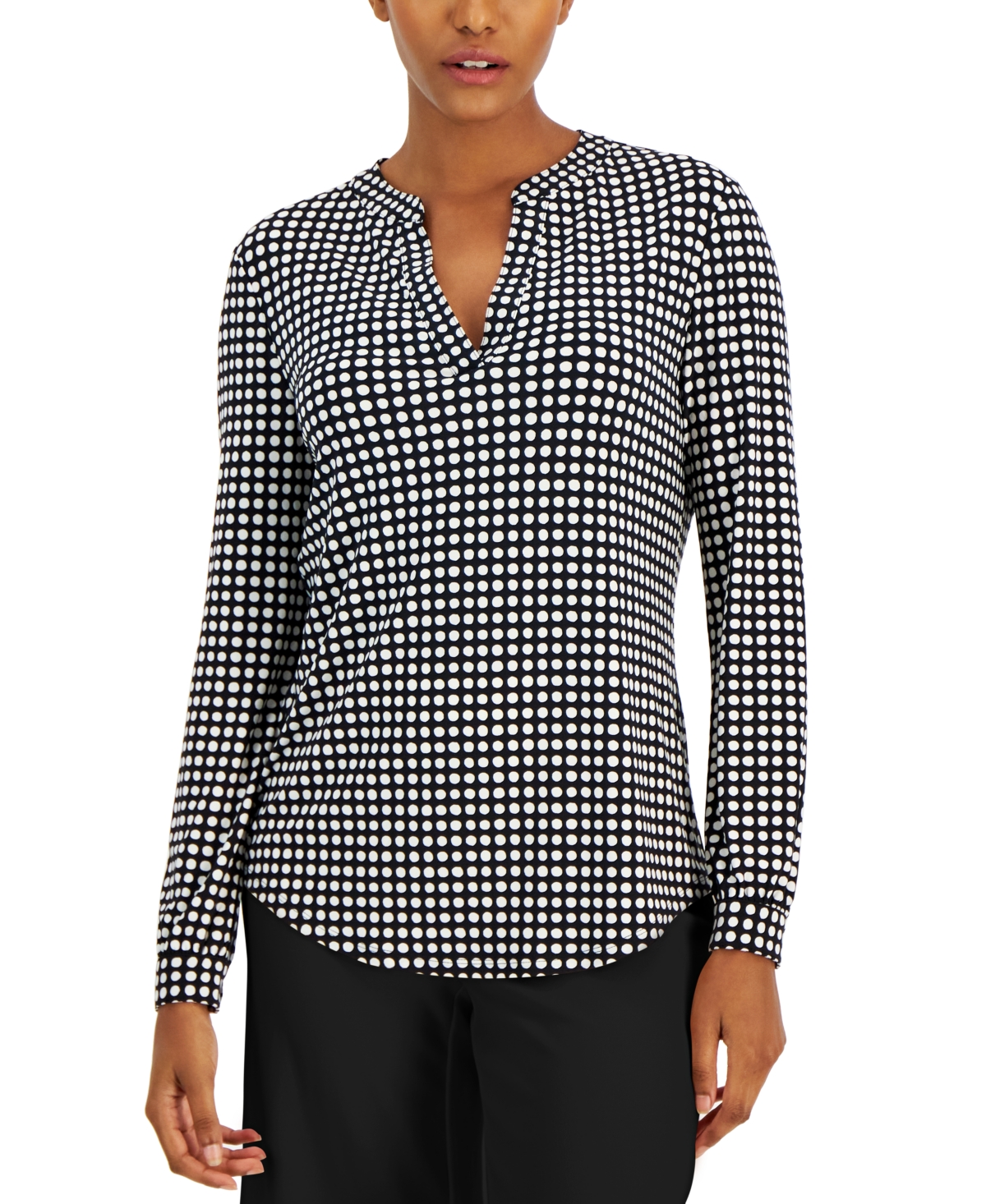 Click here for Anne Klein Womens Split-Neck Pearl-Dot Top - Anne... prices