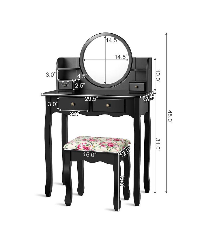 Costway Makeup Vanity Table Set Drawers Oval Dressing Table - Macy's
