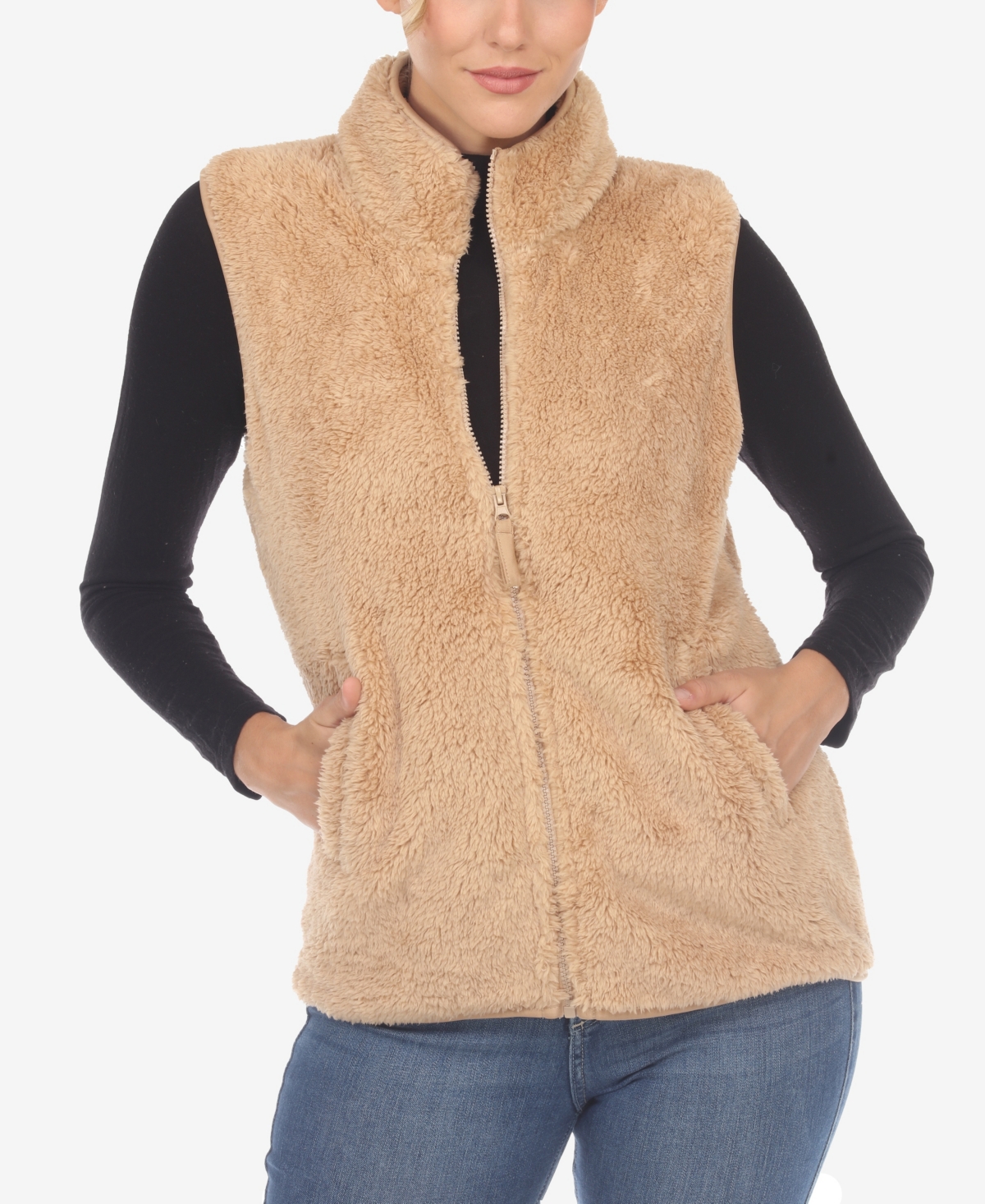 Click here for Womens White Mark Zip Up Sherpa Vest prices