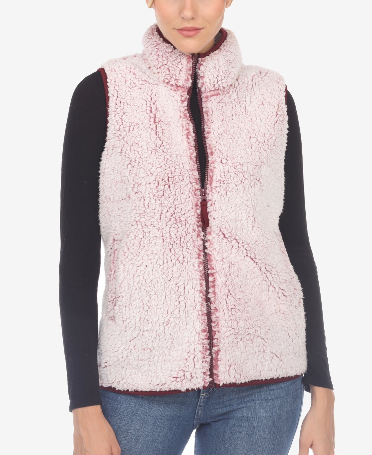 Womens White Mark Zip Up Sherpa Vest