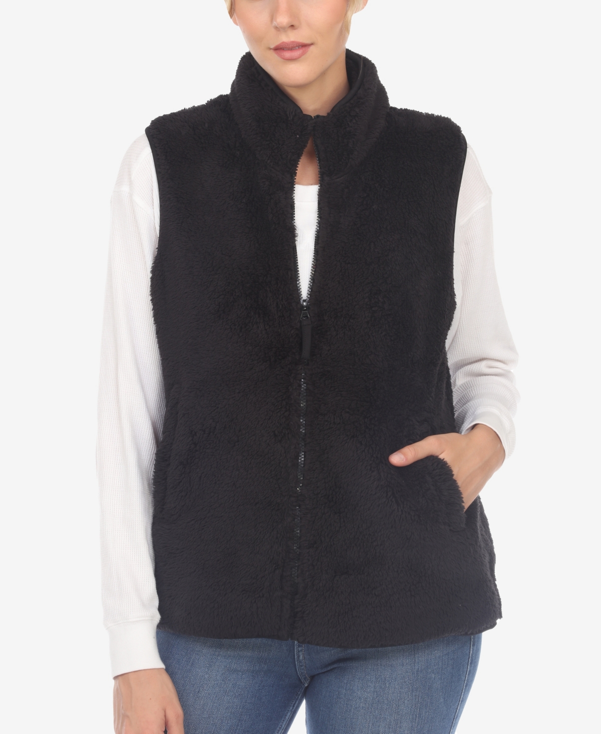 Click here for Womens White Mark Zip Up Sherpa Vest prices