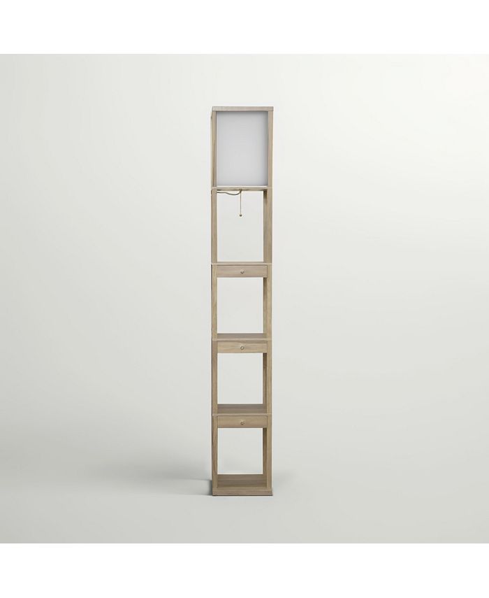 Brightech Maxwell Shelf LED Floor Lamp with Lantern Shade and Drawers ...