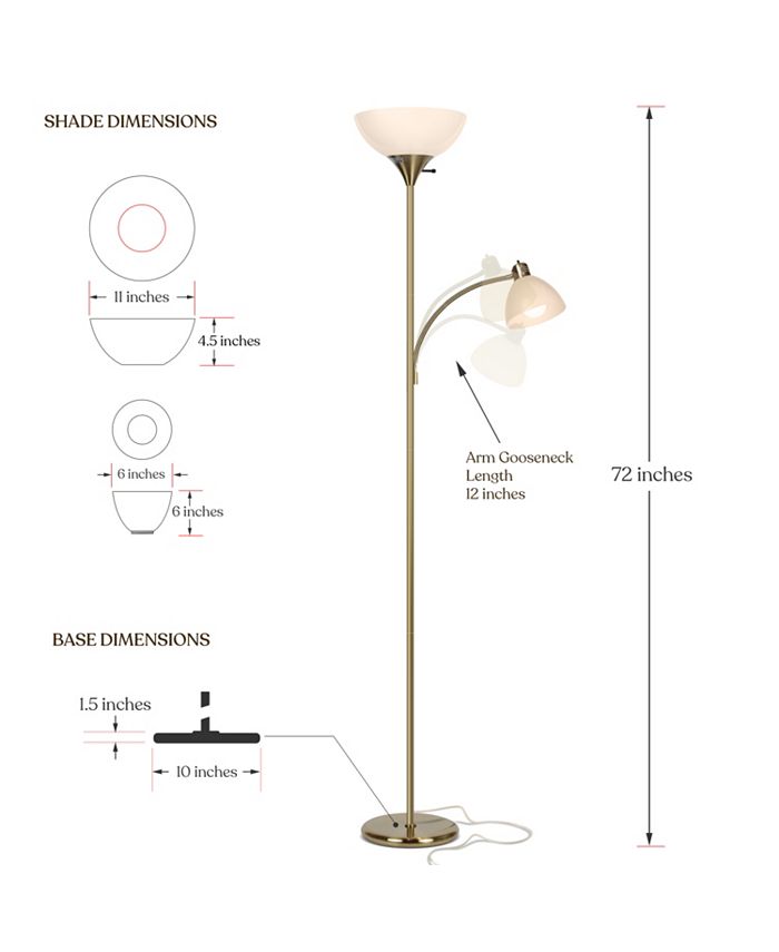 Brightech Sky Dome Plus LED Torchiere Floor Lamp with 1 Reading Arm ...