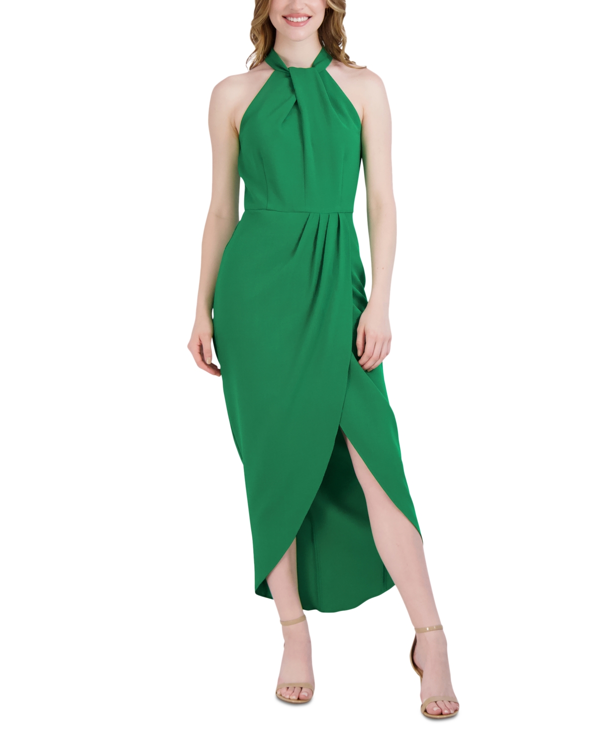 Click here for julia jordan Knot-Neck Tulip-Hem Midi Dress - Gree... prices