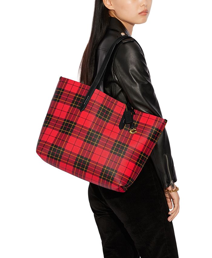 COACH Plaid Print Highline Tote with C dangle & Reviews - Handbags ...