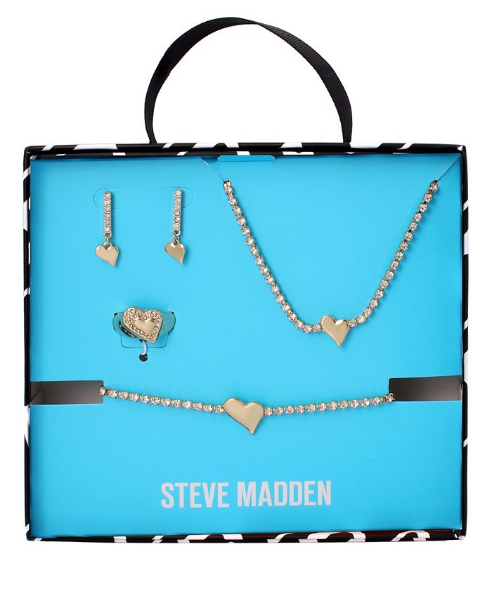 Steve Madden Heart 4-Pieces Necklace, Bracelet, Ring and Earring Set ...