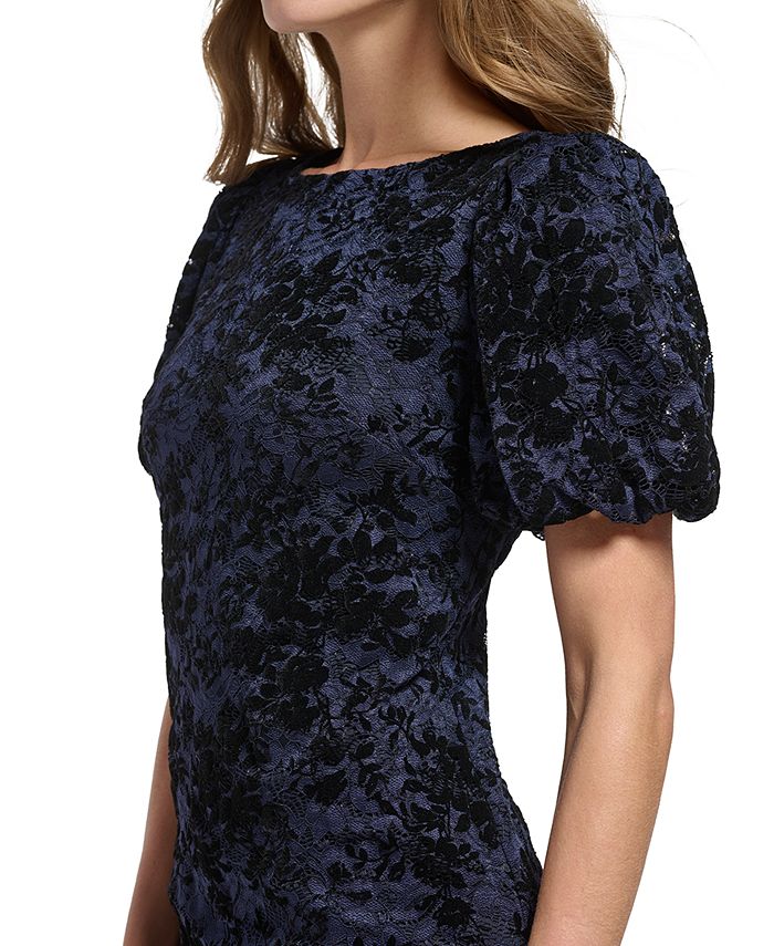 Jessica Howard Petite Boat-Neck Flock Velvet Sheath Dress - Macy's