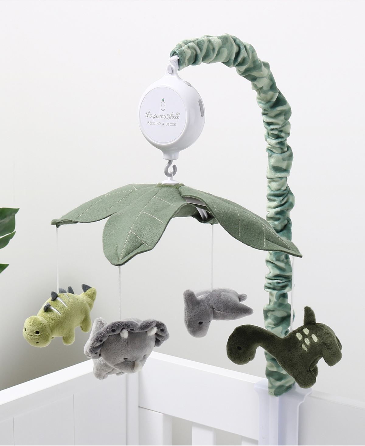 The Peanutshell Baby Crib Mobile for Boys or Girls  Dinosaur  Musical - Green/grey