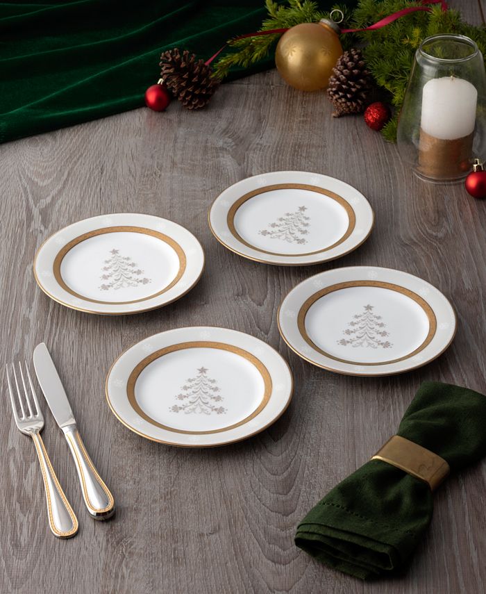 Noritake Charlotta Gold Set of 4 Holiday Tree Appetizer Plates, 6-1/4 ...
