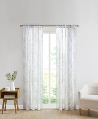 Yara Botanical Printed Texture Sheer Window Curtain Pair, 37"W x 84"L ...