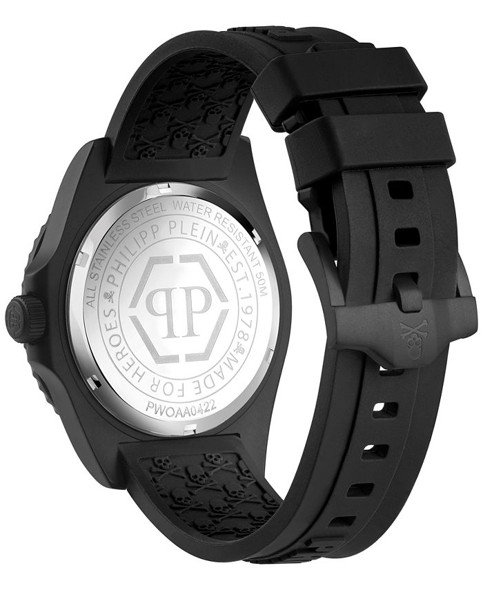 Philipp Plein Men's The $kull Diver Black Silicone Strap Watch 44mm ...