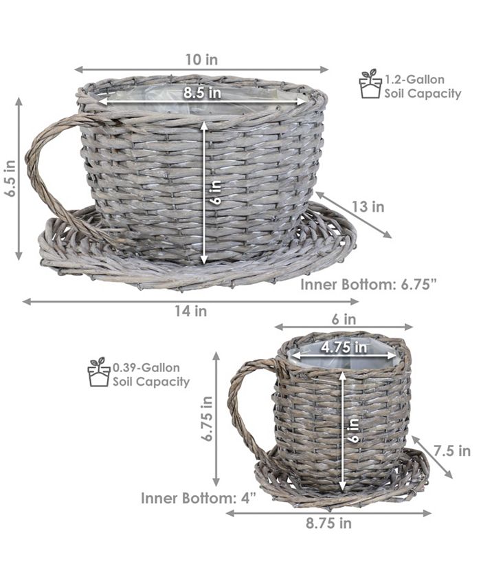 Sunnydaze Decor Rattan Wicker Coffee Cup/Teacup Shape Planters - Set of ...