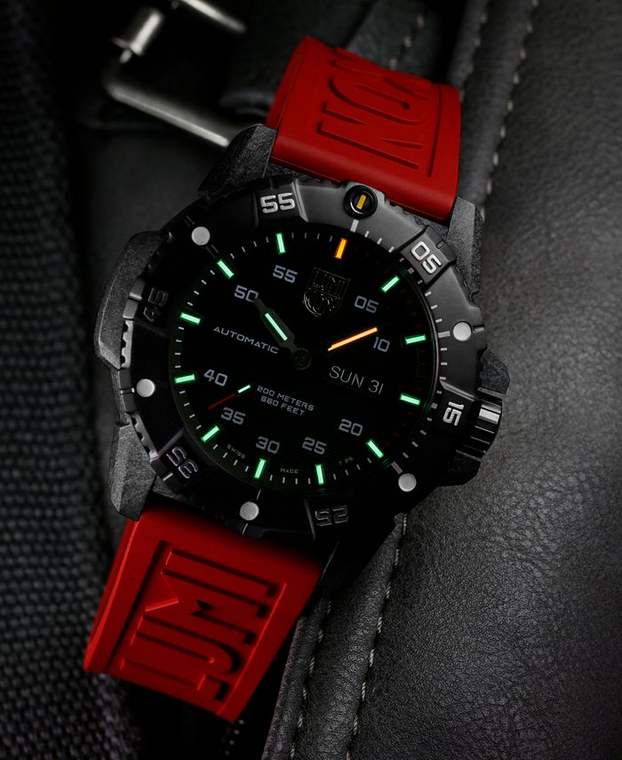 Luminox Men's Swiss Automatic Master Carbon Seal Red Rubber Strap Watch ...