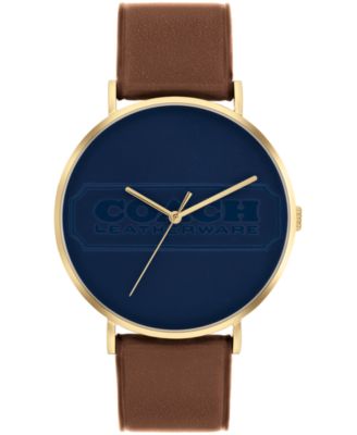 COACH Men's Charles Saddle Leather Strap Watch, 41mm - Macy's
