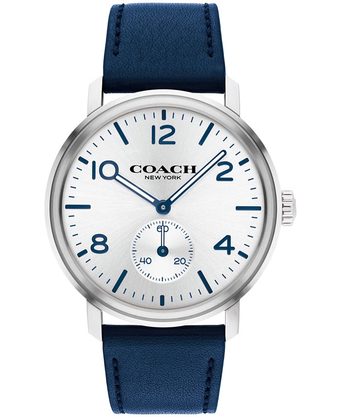 COACH Men's Harrison Blue Leather Strap Watch 42mm - Macy's