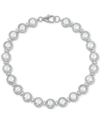 Arabella Cultured Freshwater Button Pearl (4 - 4-1/2mm) & Cubic ...