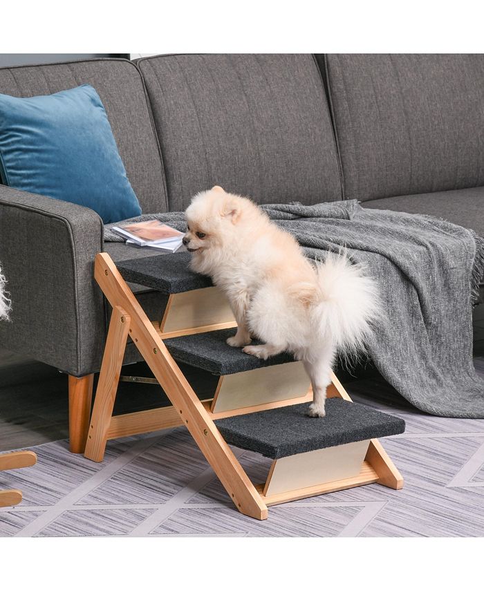 PawHut 2 in 1 Folding Wood Pet Stairs Convertible Steps Bed Sofa Ramp ...
