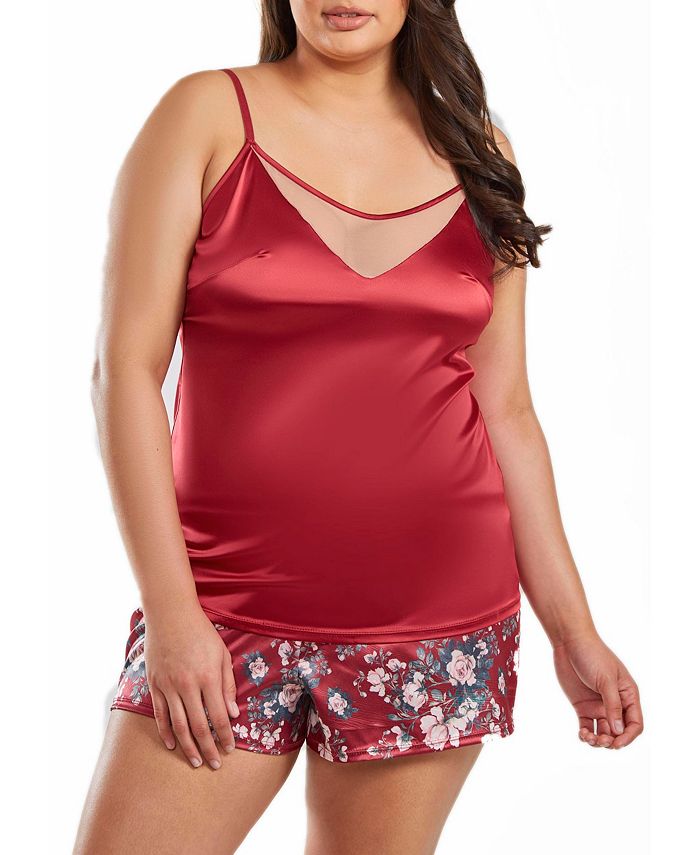 iCollection Jenna Plus Size Contrast Satin Tank and Floral Short Set ...